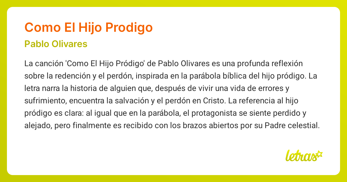 Significado de la canción COMO EL HIJO PRODIGO (Pablo Olivares ...