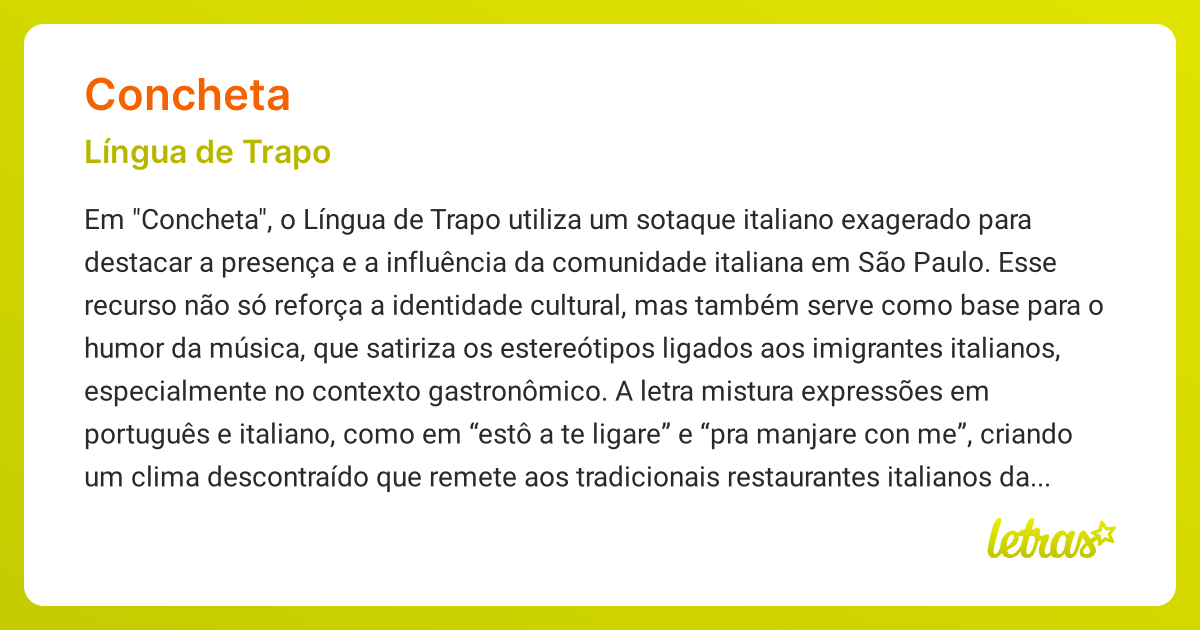 Significado da música CONCHETA (Língua de Trapo) - LETRAS.MUS.BR