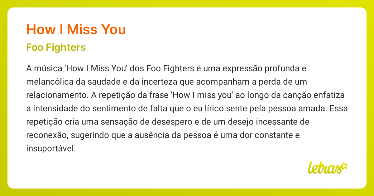 Significado da música HOW I MISS YOU (Foo Fighters) - LETRAS.MUS.BR