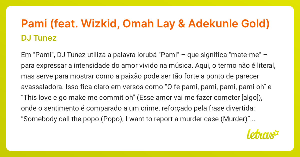 Significado da música Pami (feat. Wizkid, Omah Lay & Adekunle Gold) (DJ ...