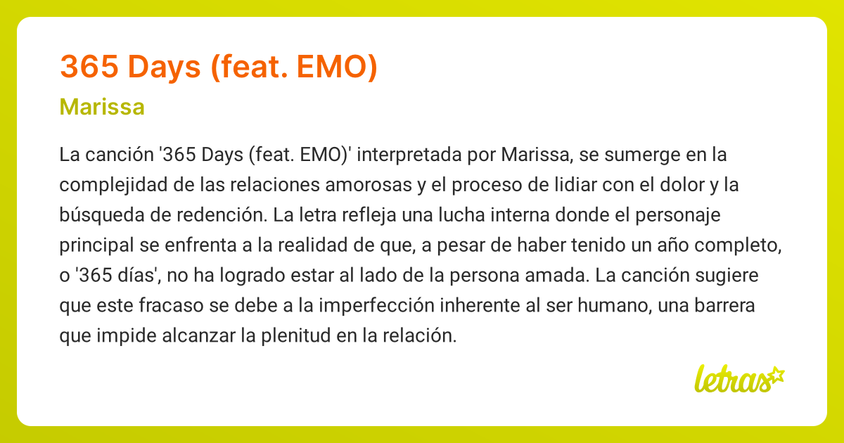 Significado de la canción 365 DAYS (FEAT. EMO) (Marissa) - LETRAS.COM