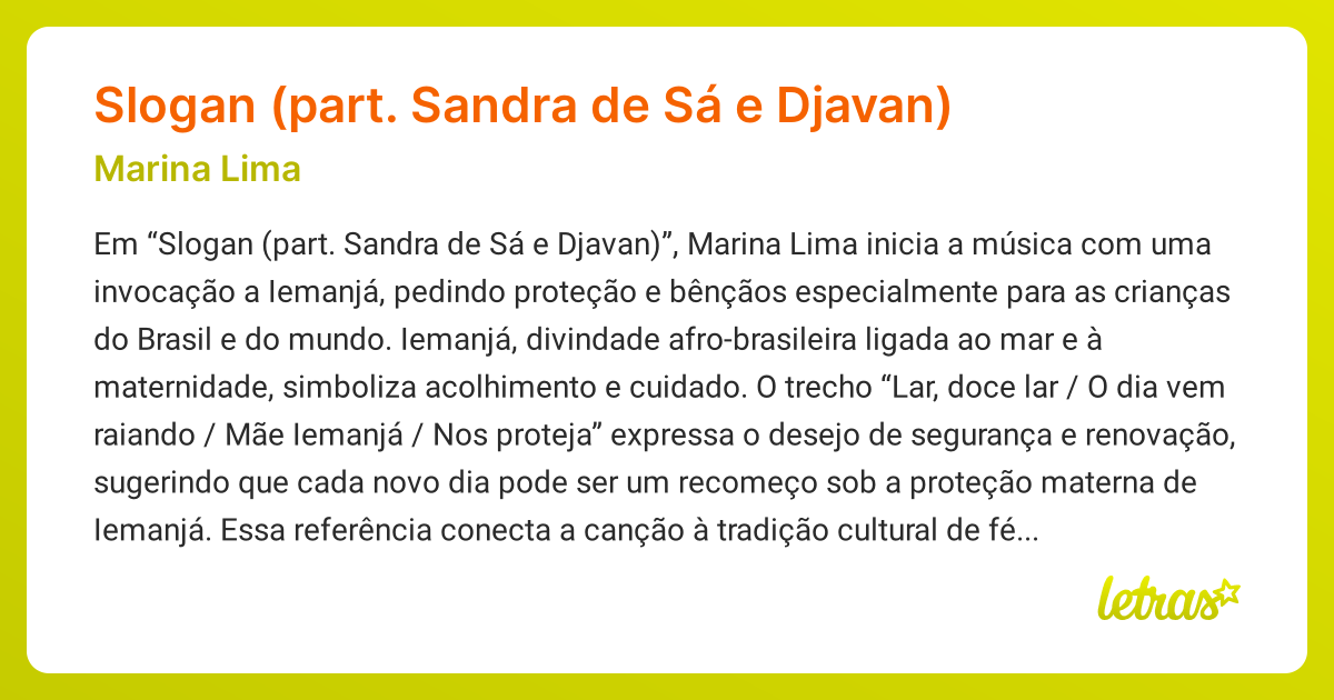 Significado da música Slogan (part. Sandra de Sá e Djavan) (Marina Lima ...