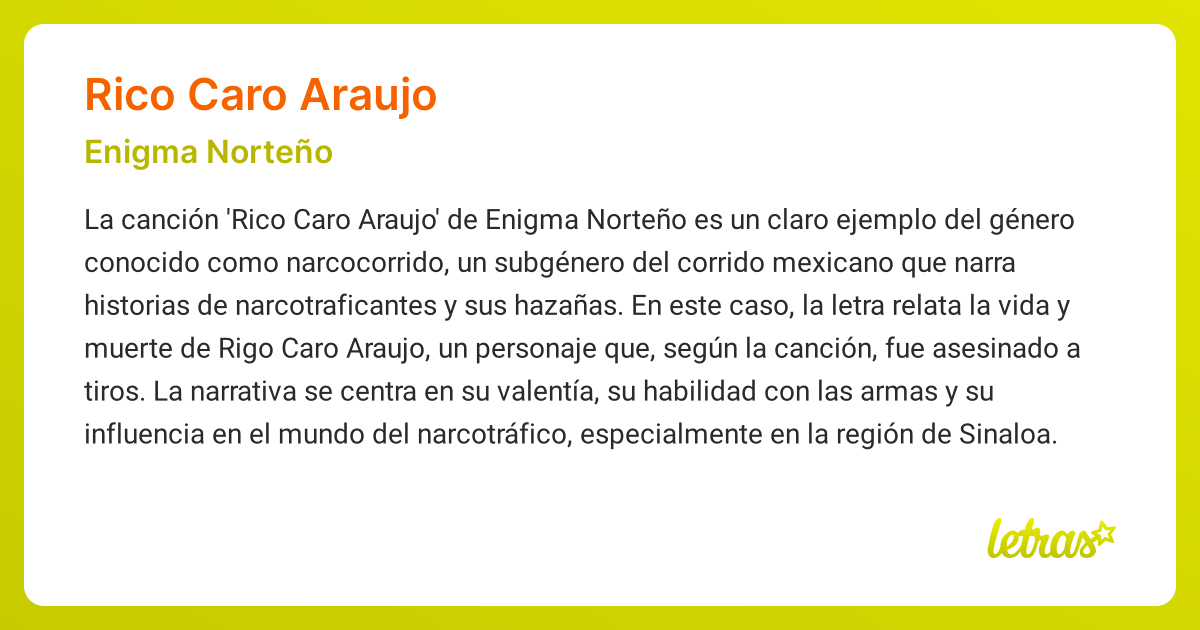 Significado de la canción RICO CARO ARAUJO (Enigma Norteño) - LETRAS.COM