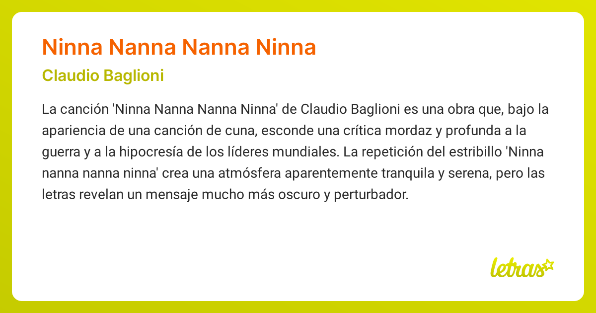 Significado de la canción NINNA NANNA NANNA NINNA (Claudio Baglioni ...