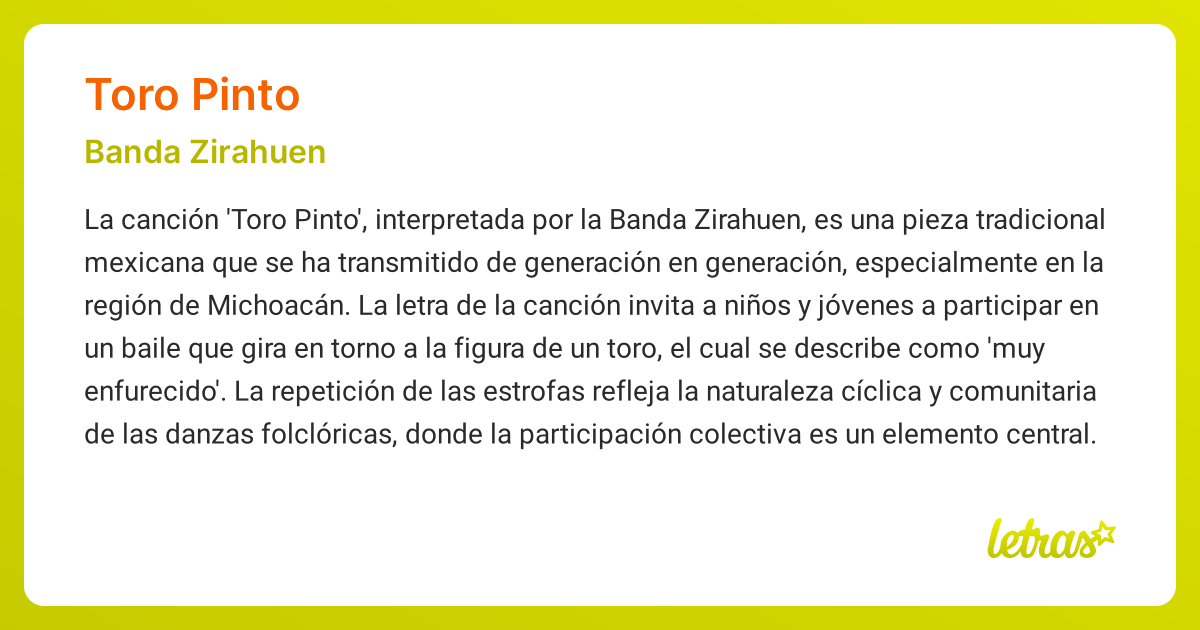 Significado de la canción TORO PINTO (Banda Zirahuen) - LETRAS.COM