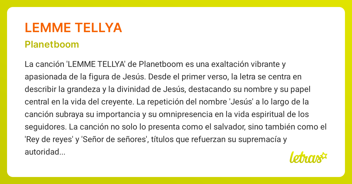 Significado de la canción LEMME TELLYA (Planetboom) - LETRAS.COM