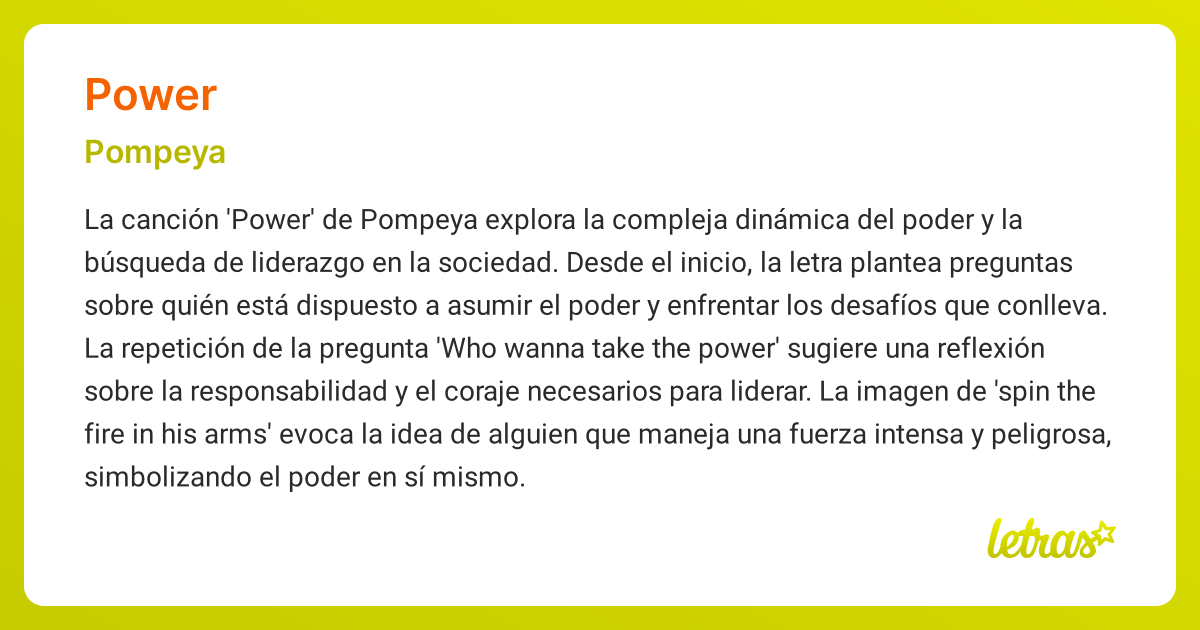Significado de la canción POWER (Pompeya) - LETRAS.COM