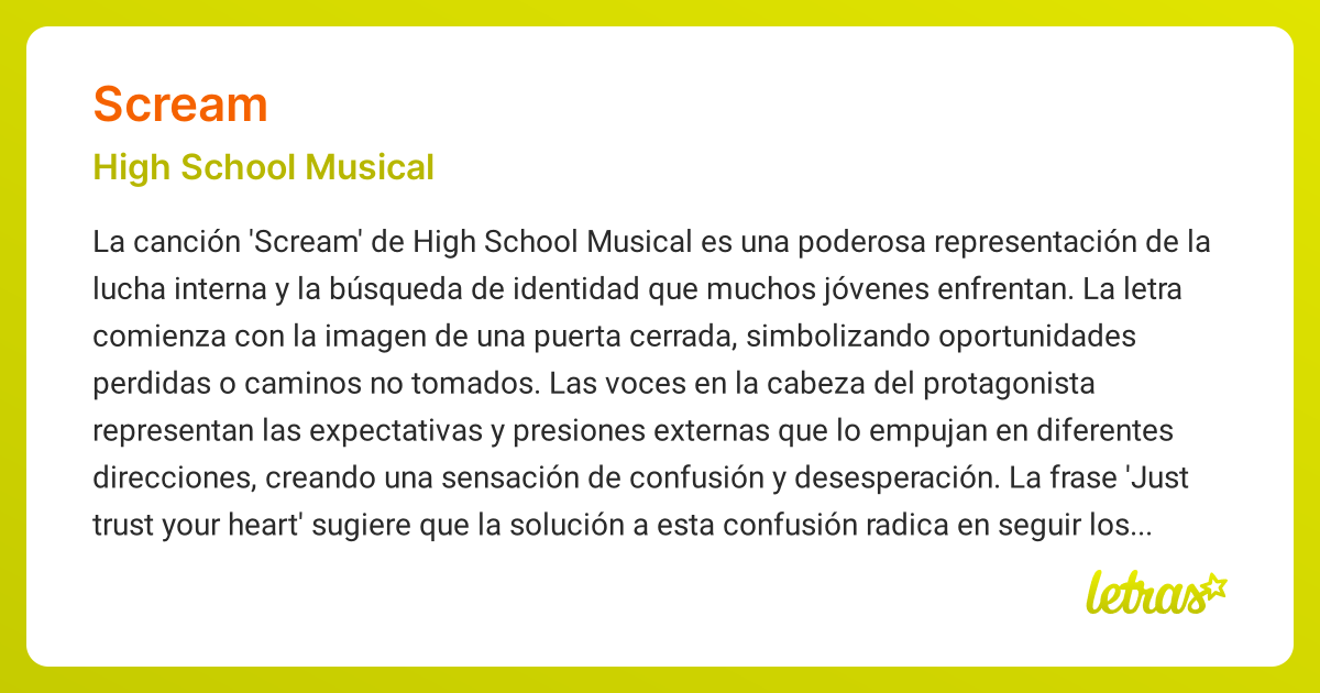 Significado de la canción SCREAM (High School Musical) - LETRAS.COM