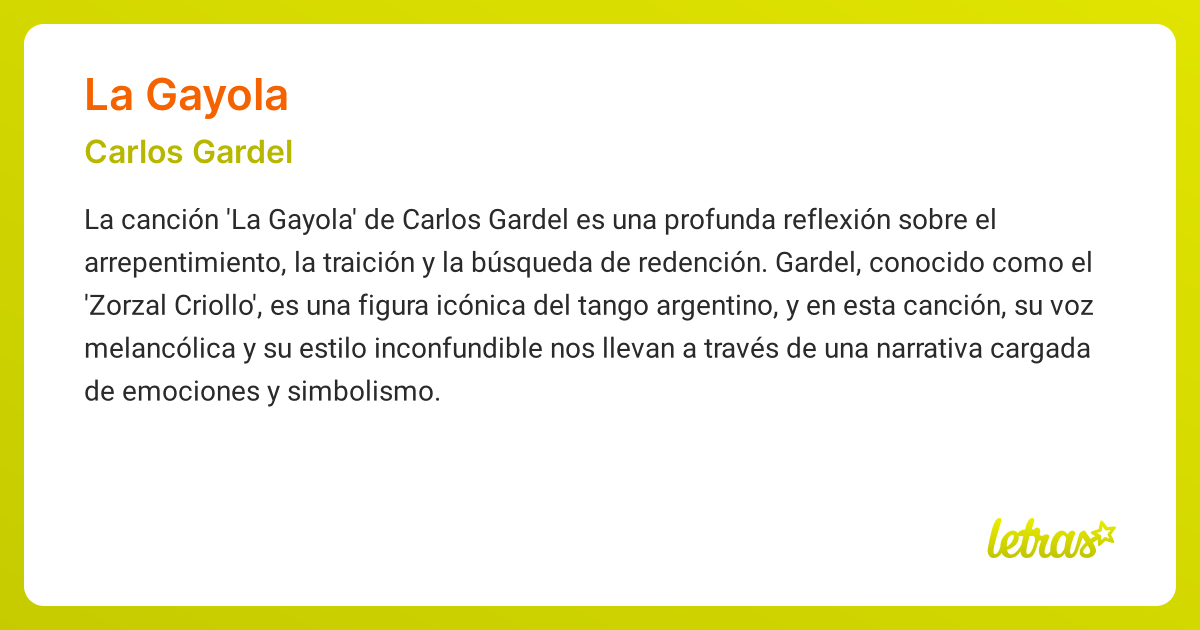Significado de la canción LA GAYOLA (Carlos Gardel) - LETRAS.COM