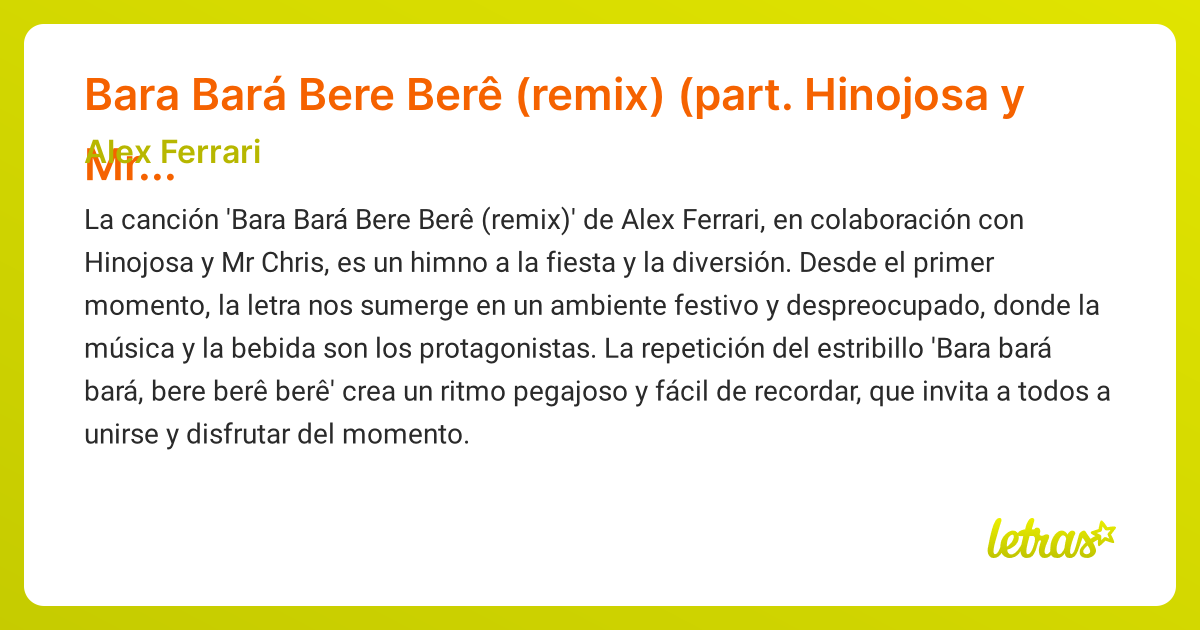 Significado de la canción Bara Bará Bere Berê (remix) (part. Hinojosa y ...