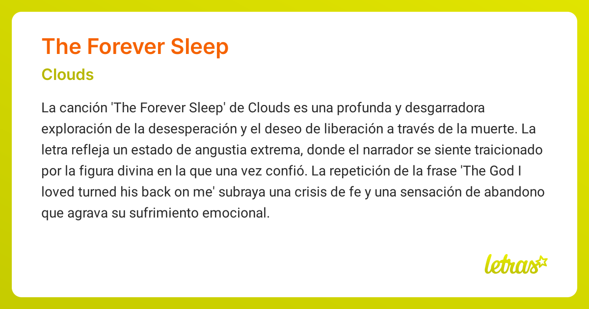 Significado de la canción THE FOREVER SLEEP (Clouds) - LETRAS.COM