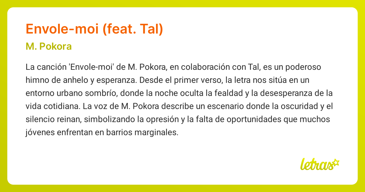 Significado de la canción ENVOLE-MOI (FEAT. TAL) (M. Pokora) - LETRAS.COM