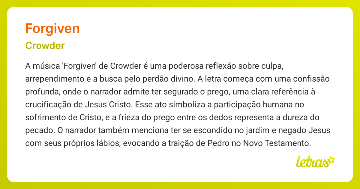 Significado da música FORGIVEN (Crowder) - LETRAS.MUS.BR