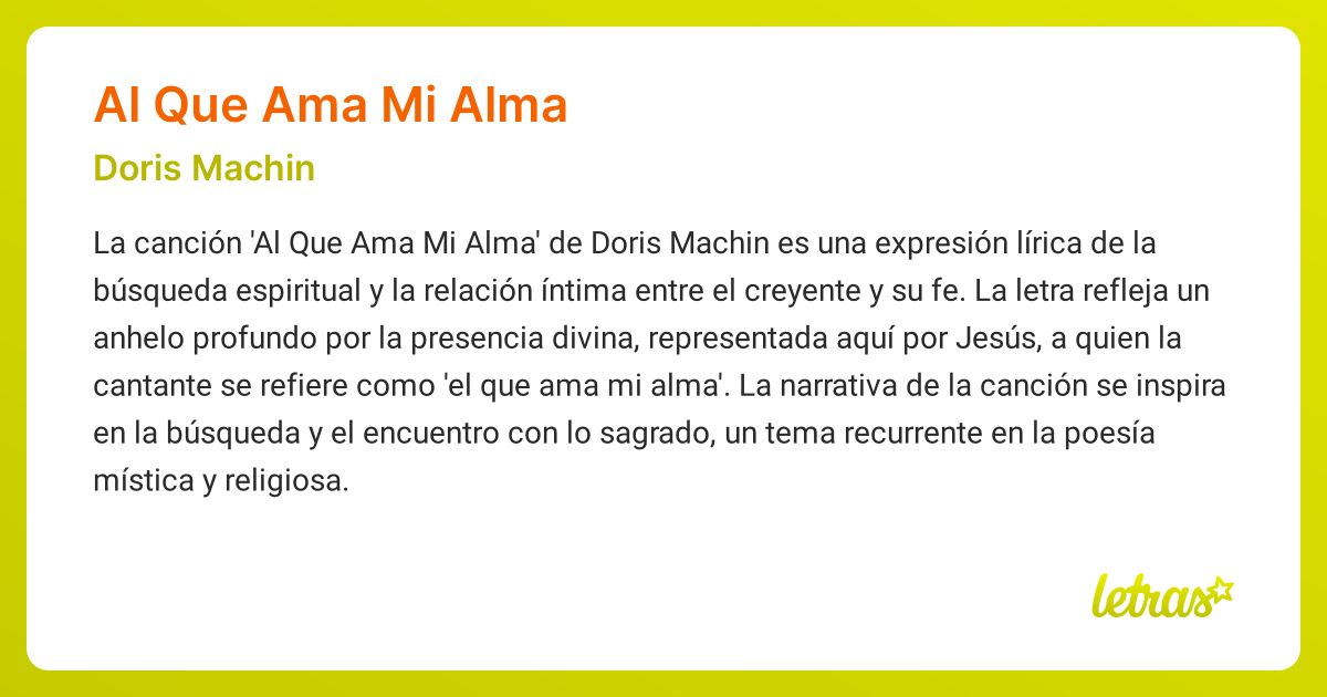 Significado de la canción AL QUE AMA MI ALMA (Doris Machin) - LETRAS.COM