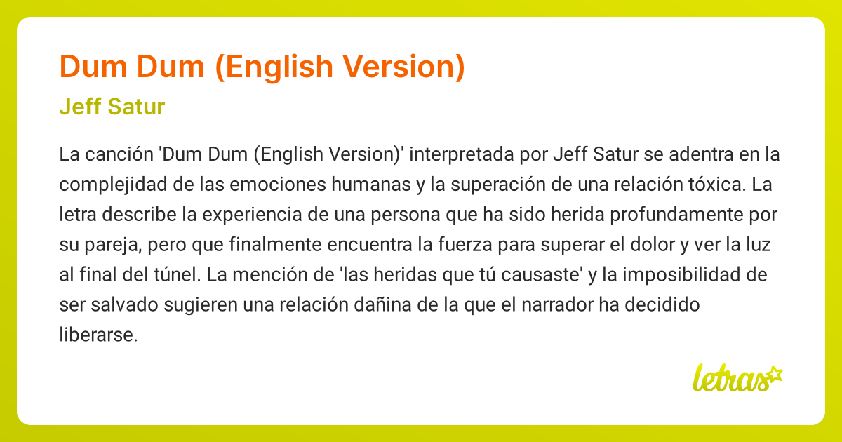 Significado de la canción DUM DUM (ENGLISH VERSION) (Jeff Satur ...