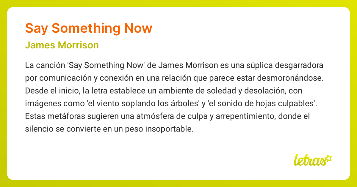 Significado de la canción SAY SOMETHING NOW (James Morrison) - LETRAS.COM