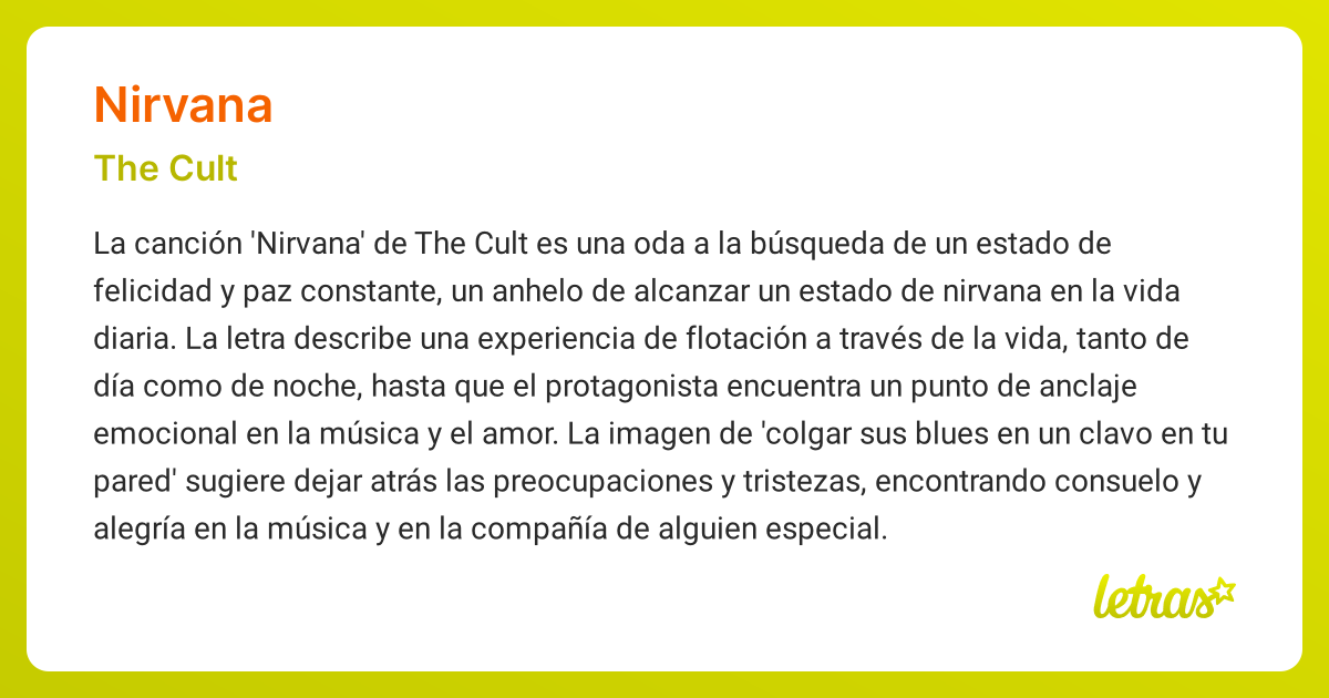 Significado de la canción NIRVANA (The Cult) - LETRAS.COM