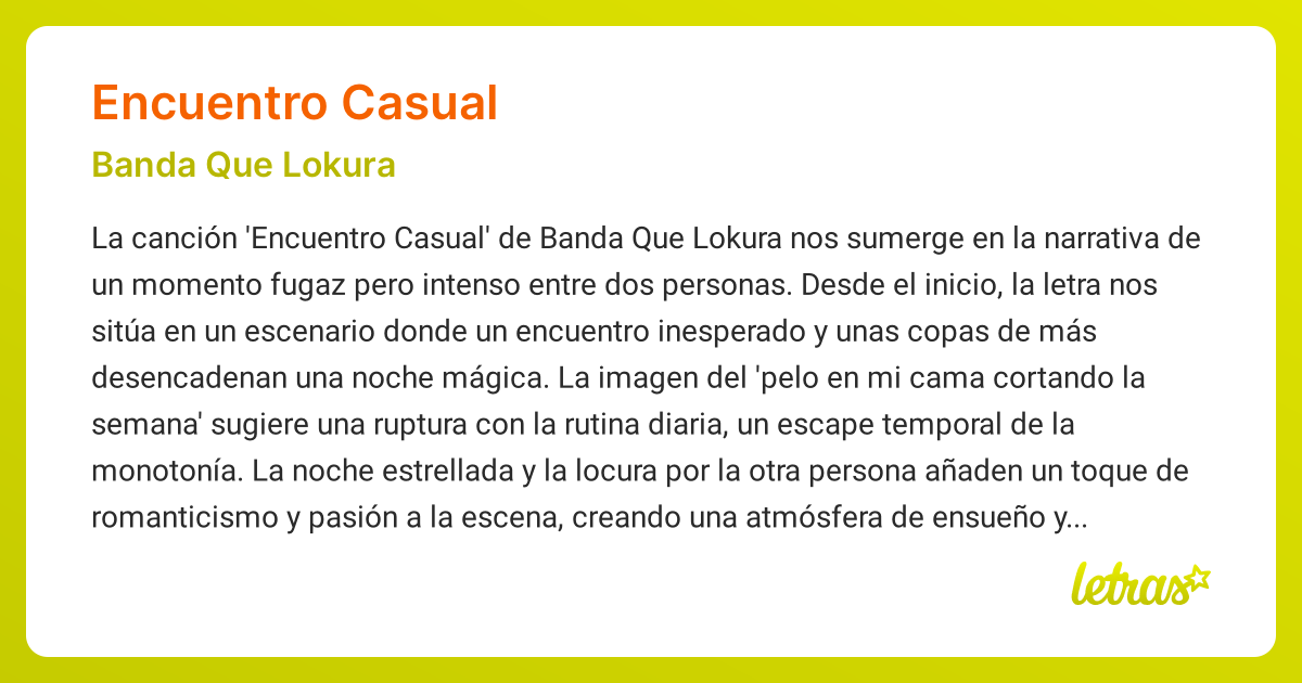 Significado de la canción ENCUENTRO CASUAL (Banda Que Lokura) - LETRAS.COM
