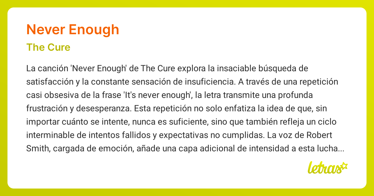 Significado de la canción NEVER ENOUGH (The Cure) - LETRAS.COM