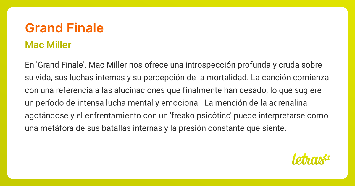 Significado de la canción GRAND FINALE (Mac Miller) - LETRAS.COM
