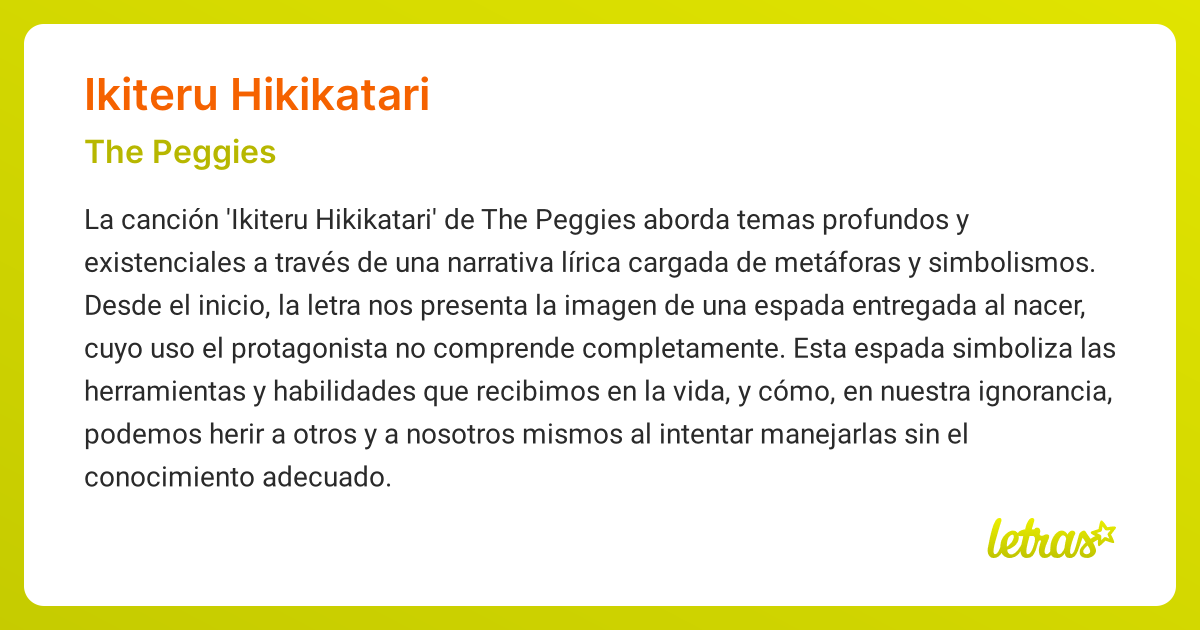 Significado de la canción IKITERU HIKIKATARI (The Peggies) - LETRAS.COM