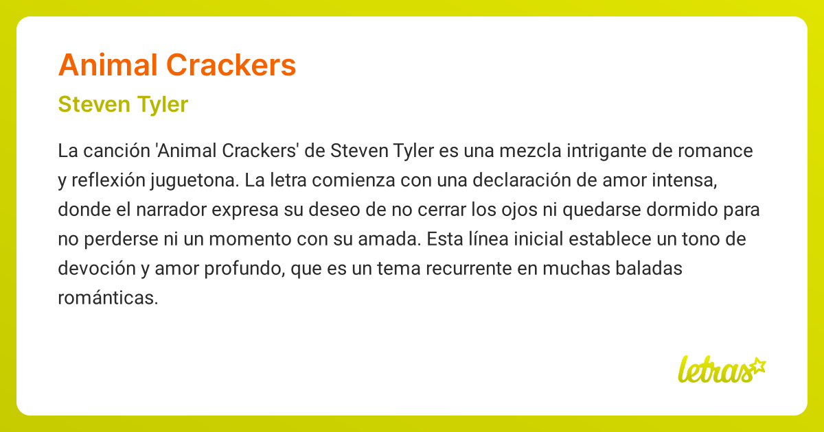 Significado de la canción ANIMAL CRACKERS (Steven Tyler) - LETRAS.COM