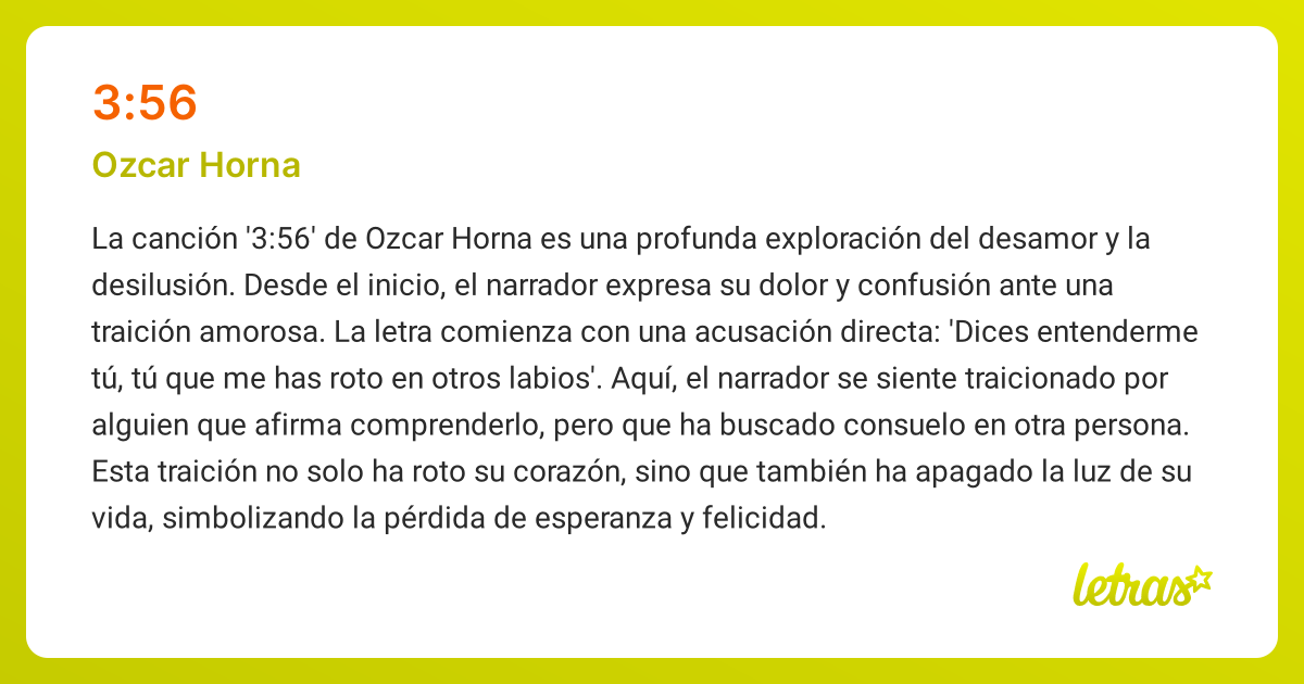 Significado de la canción 3:56 (Ozcar Horna) - LETRAS.COM