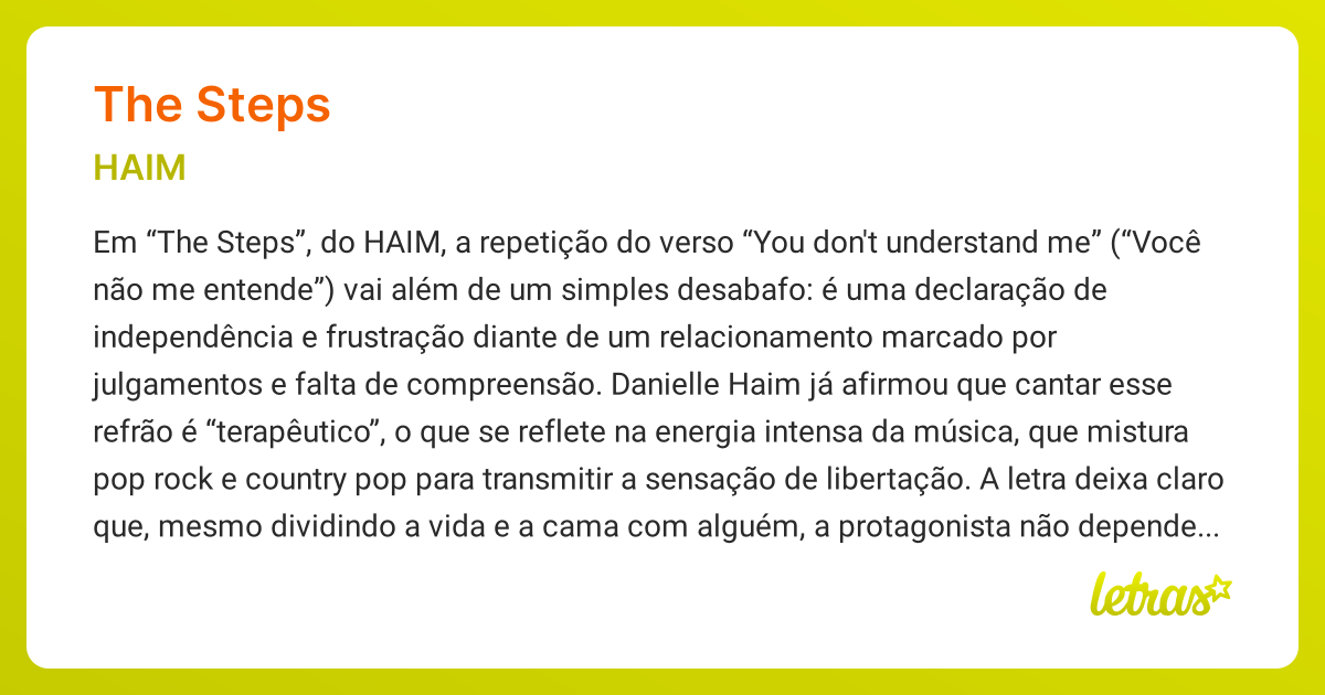 Significado da música THE STEPS (HAIM) - LETRAS.MUS.BR