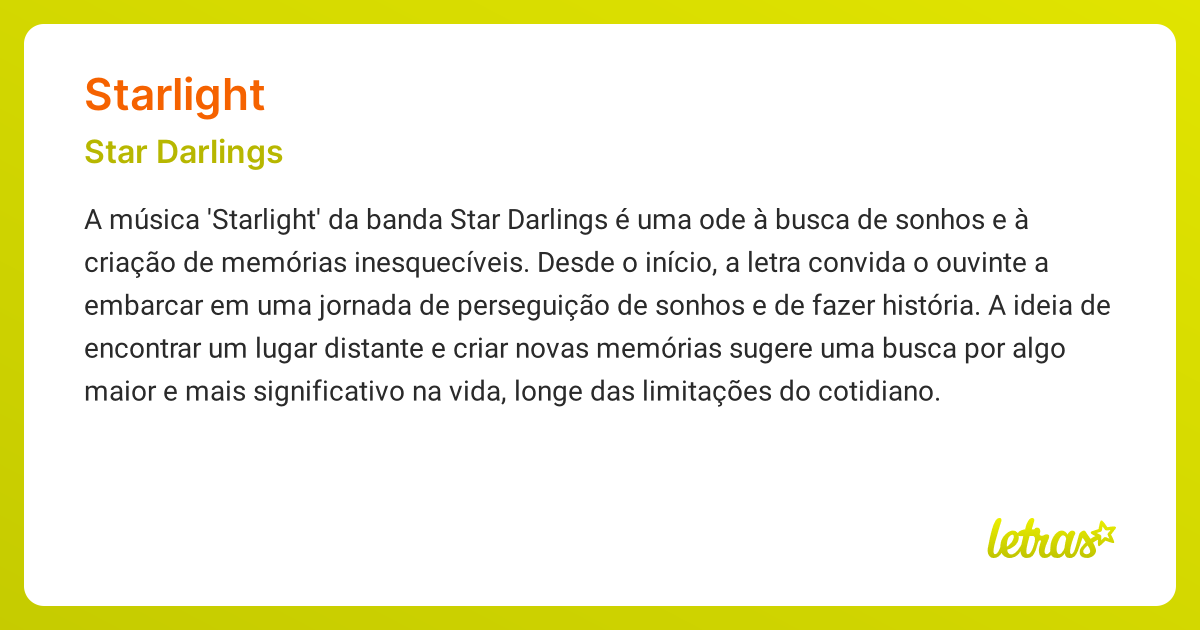 Significado da música STARLIGHT (Star Darlings) - LETRAS.MUS.BR