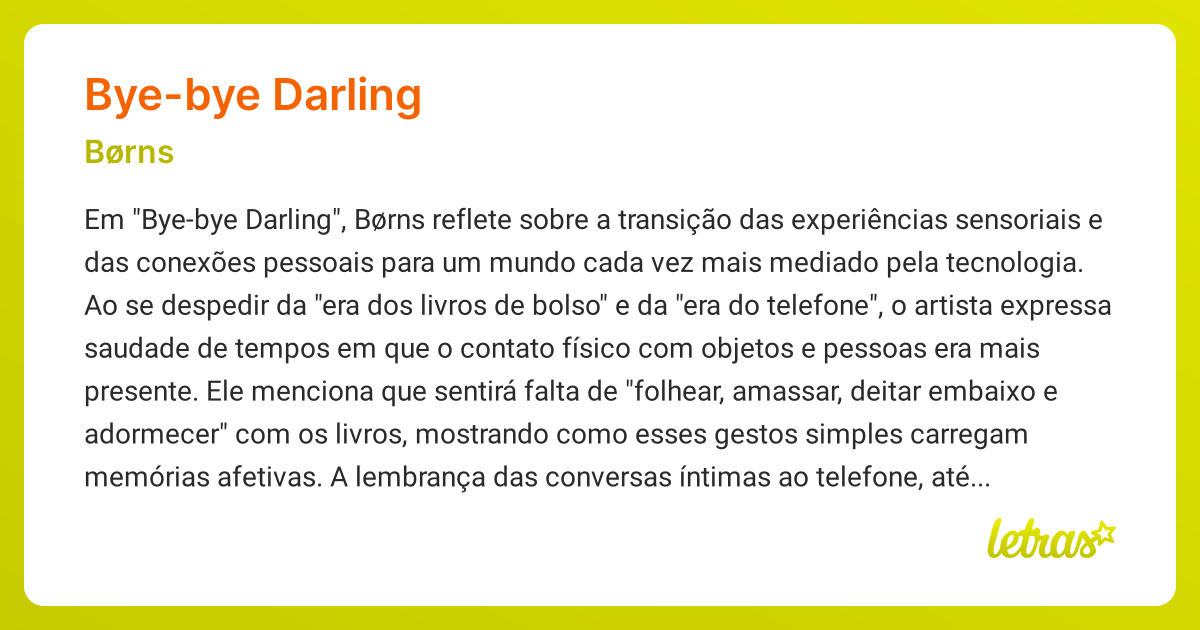 Significado da música BYE-BYE DARLING (Børns) - LETRAS.MUS.BR