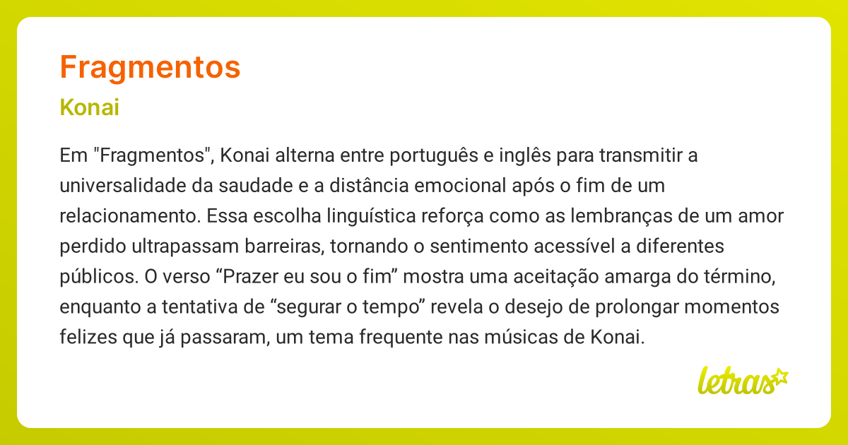 Significado da música FRAGMENTOS (Konai) - LETRAS.MUS.BR