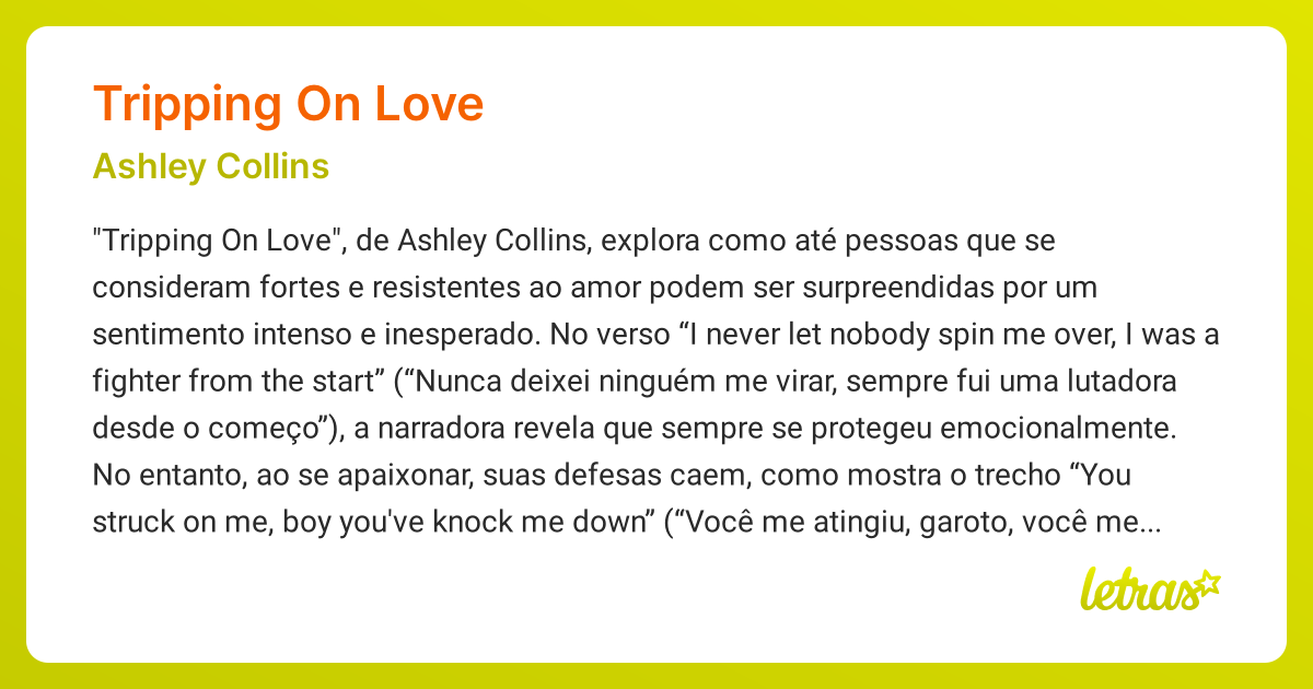 Significado da música TRIPPING ON LOVE (Ashley Collins) - LETRAS.MUS.BR