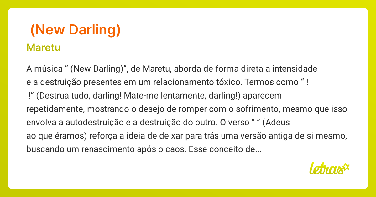 Significado da música ニューダーリン (New Darling) (Maretu) - LETRAS.MUS.BR