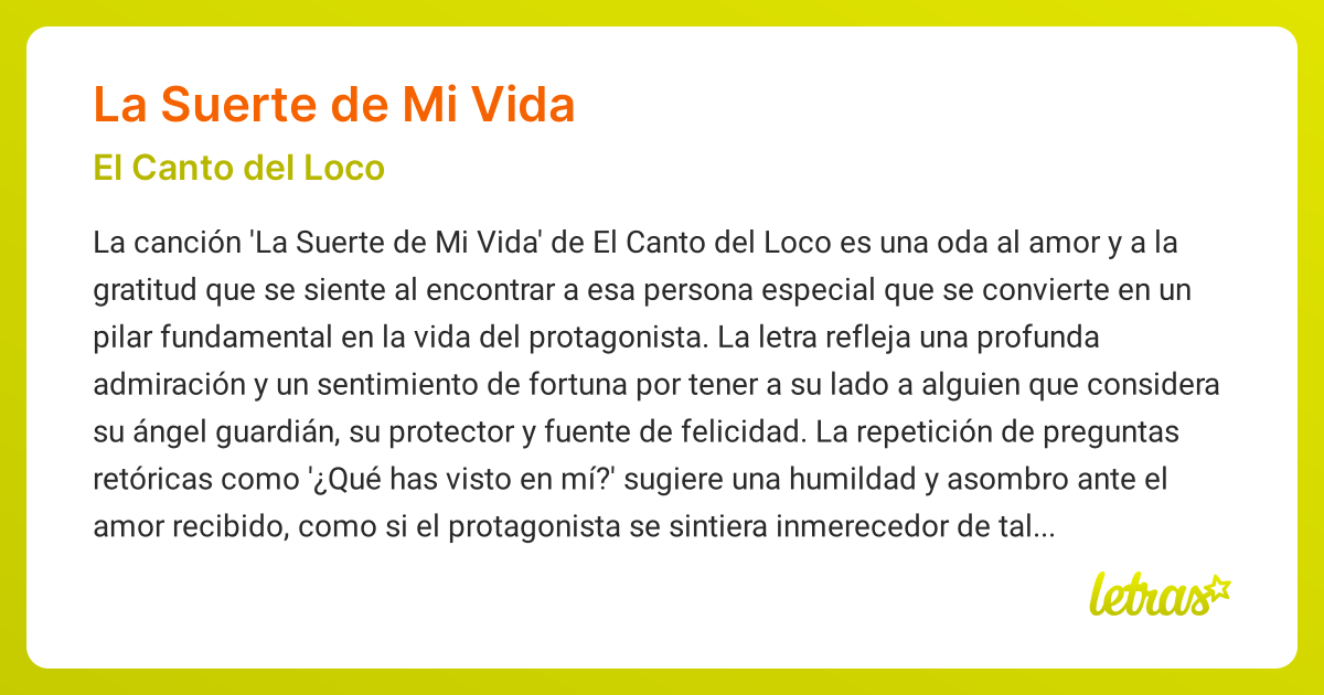 Significado de la canción LA SUERTE DE MI VIDA (El Canto del Loco ...