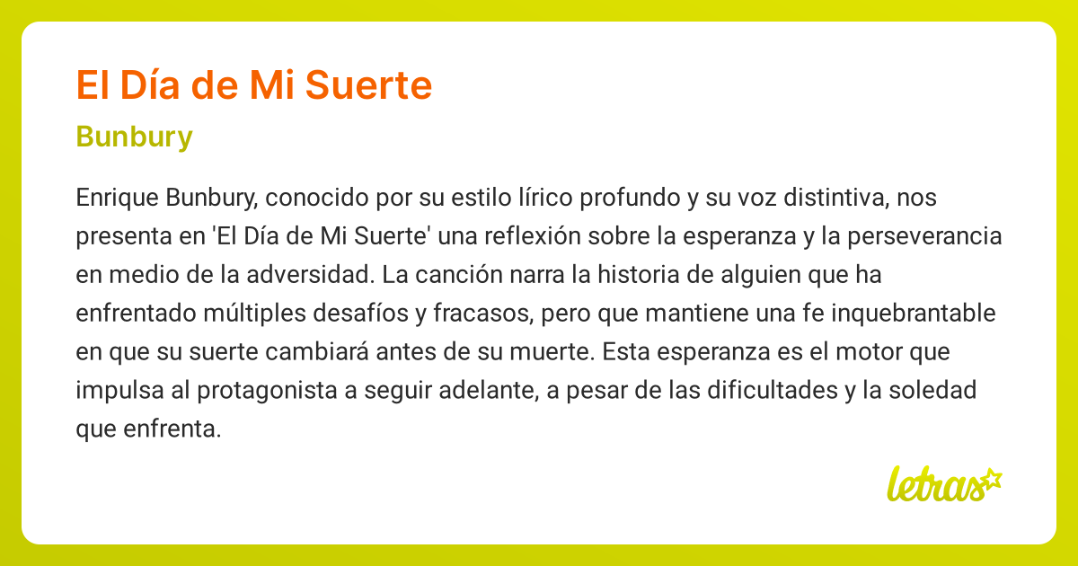 Significado de la canción EL DÍA DE MI SUERTE (Bunbury) - LETRAS.COM