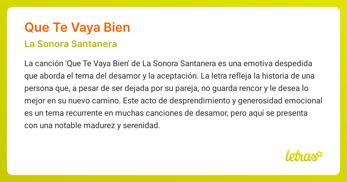 Significado de la canción QUE TE VAYA BIEN (La Sonora Santanera ...