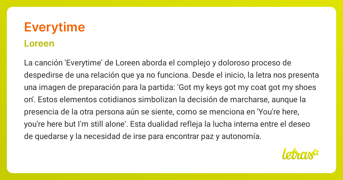 Significado de la canción EVERYTIME (Loreen) - LETRAS.COM