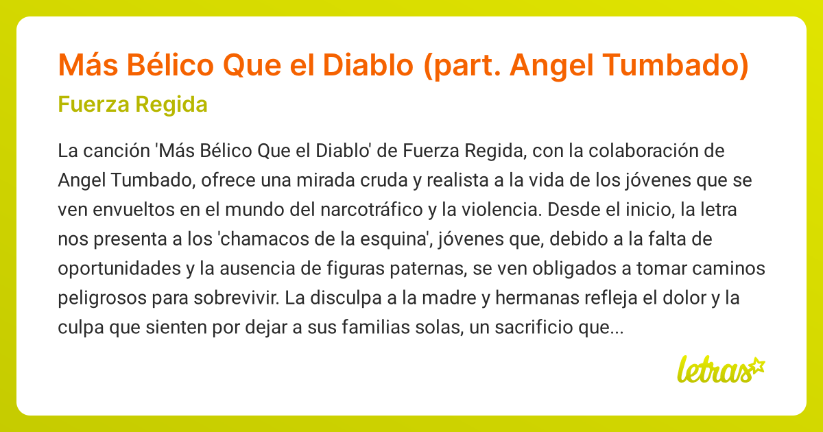Significado de la canción Más Bélico Que el Diablo (part. Angel Tumbado ...