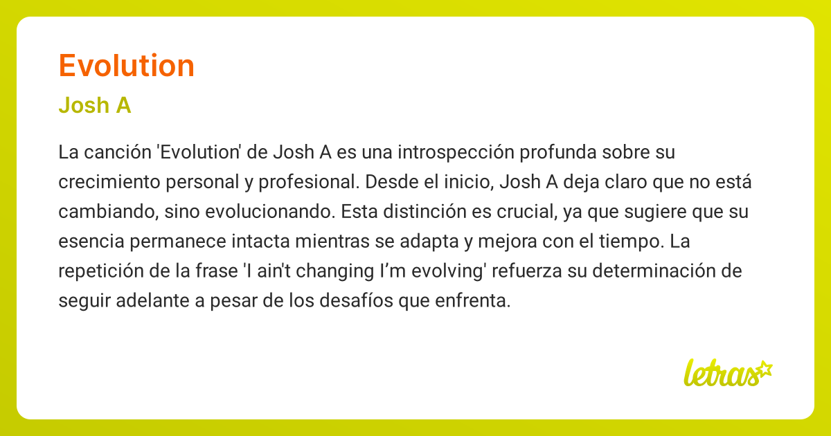 Significado de la canción EVOLUTION (Josh A) - LETRAS.COM