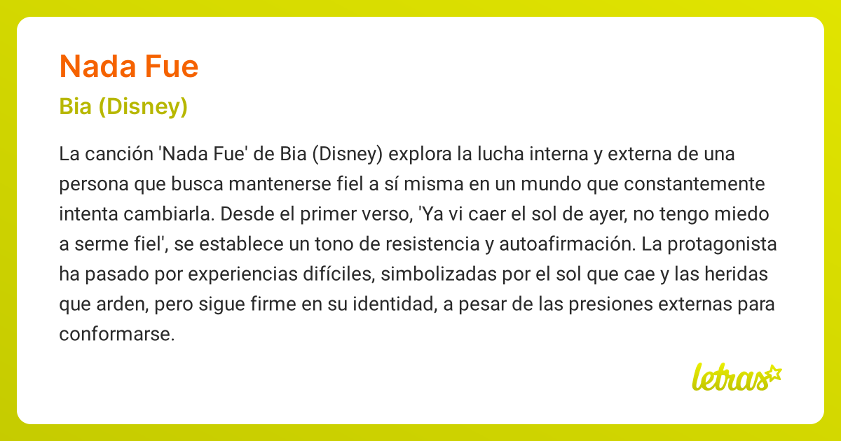 Significado de la canción NADA FUE (Bia (Disney)) - LETRAS.COM