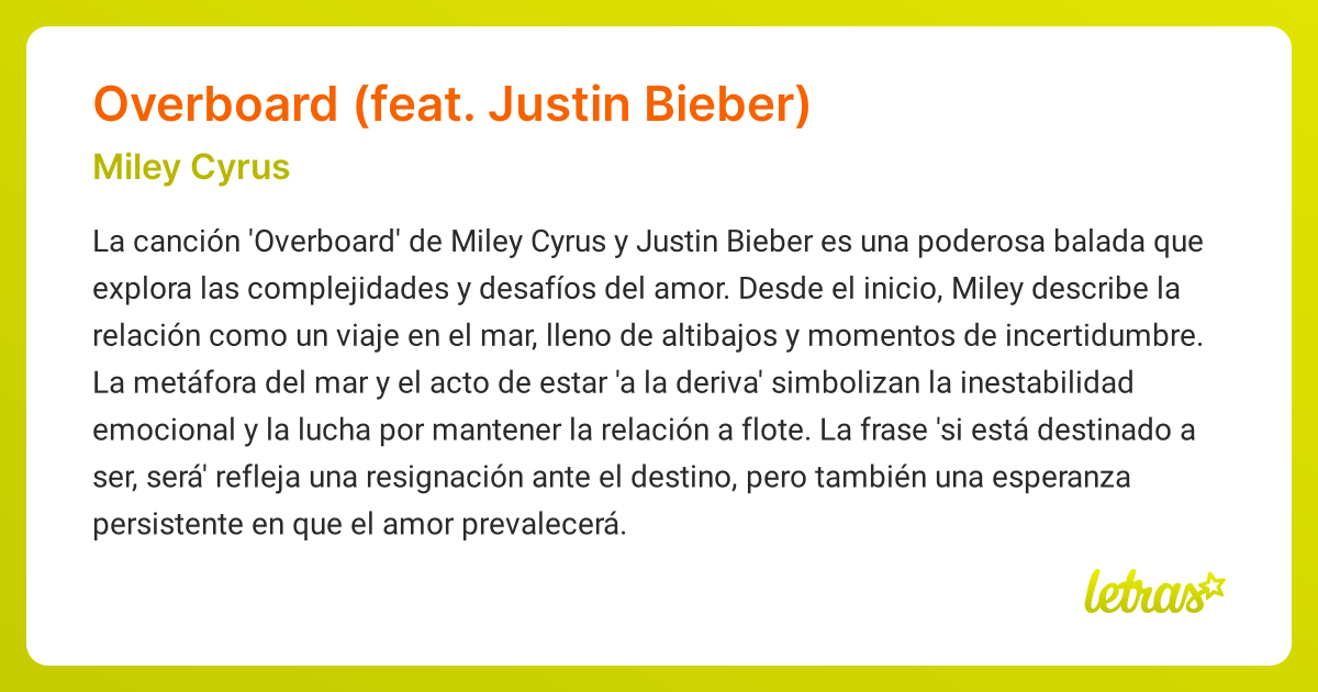 Significado de la canción Overboard (feat. Justin Bieber) (Miley Cyrus ...