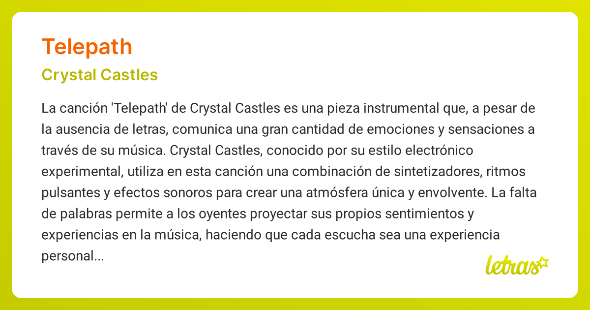 Significado de la canción TELEPATH (Crystal Castles) - LETRAS.COM
