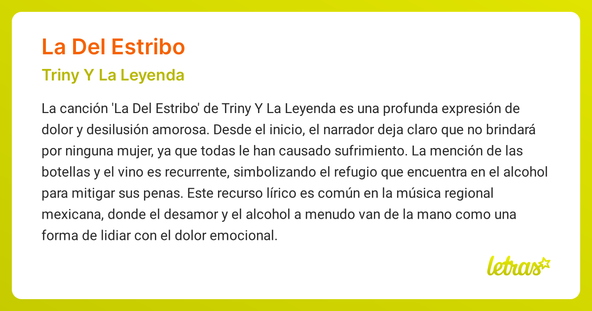 Significado de la canción LA DEL ESTRIBO (Triny Y La Leyenda) - LETRAS.COM