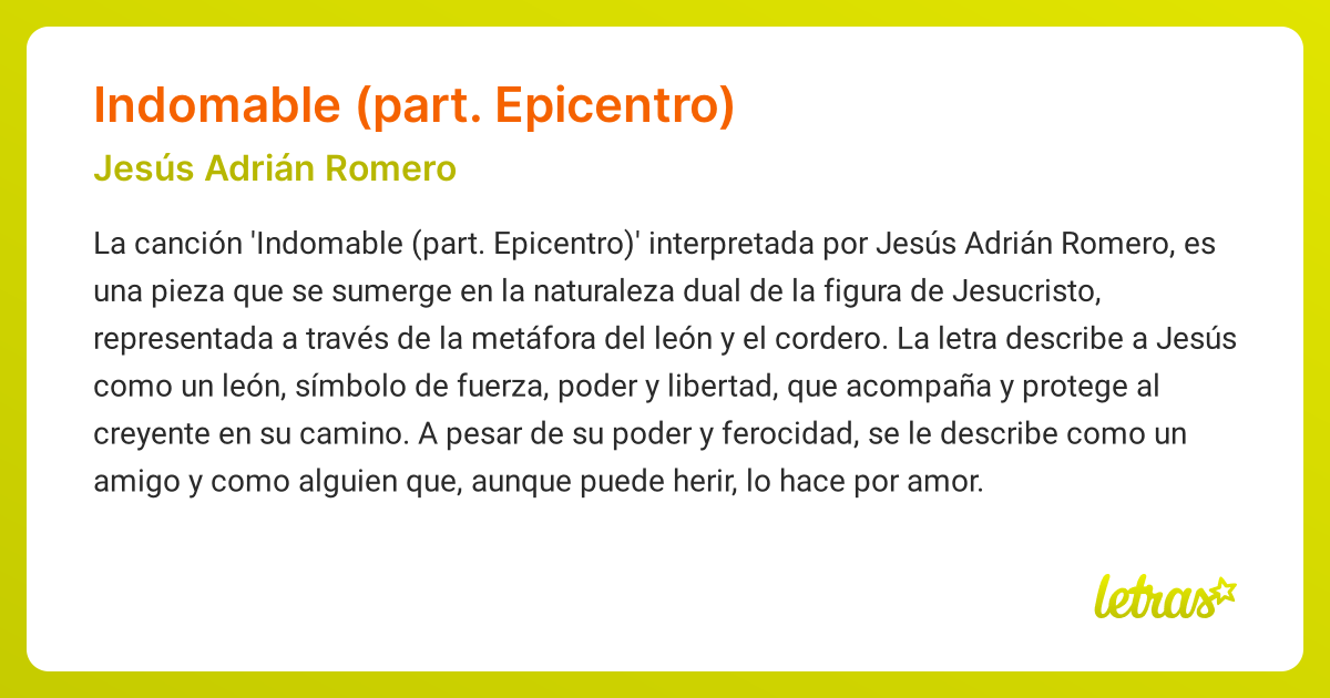 Significado de la canción INDOMABLE (PART. EPICENTRO) (Jesús Adrián ...