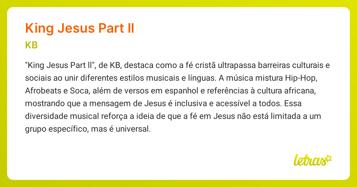 Significado da música KING JESUS PART LL (KB) - LETRAS.MUS.BR