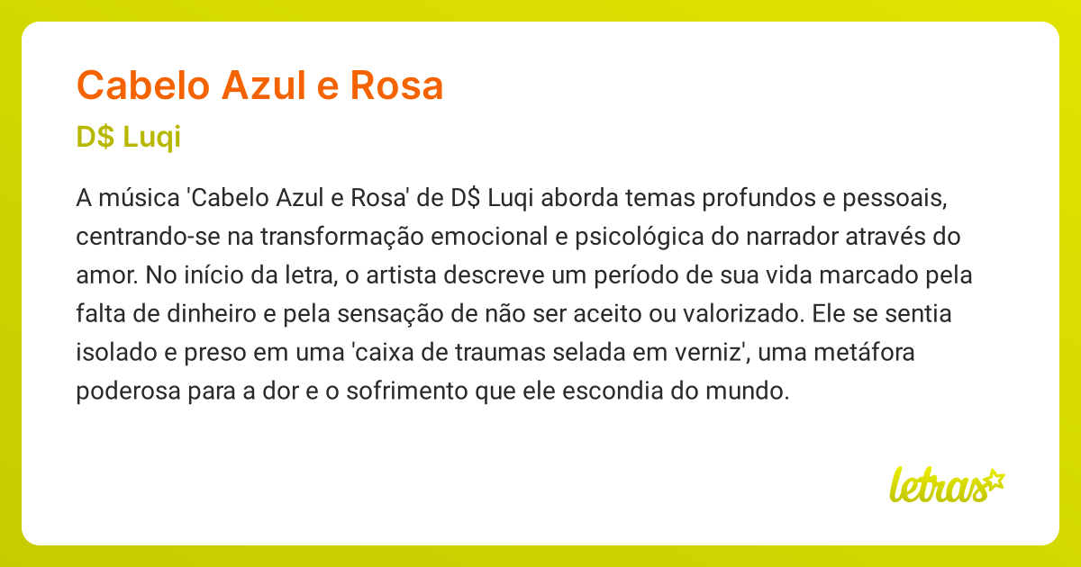 Significado Da Música Cabelo Azul E Rosa D Luqi Letras Mus Br