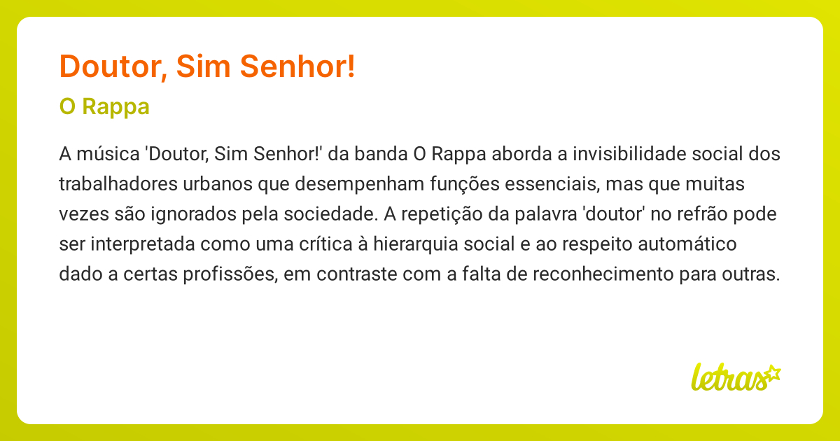 Significado da música DOUTOR, SIM SENHOR! (O Rappa) - LETRAS.MUS.BR