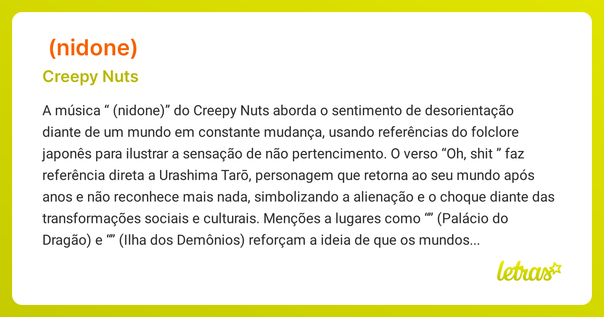 Significado da música 二度寝 (NIDONE) (Creepy Nuts) - LETRAS.MUS.BR