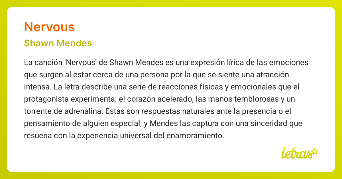 Significado de la canción NERVOUS (Shawn Mendes) - LETRAS.COM