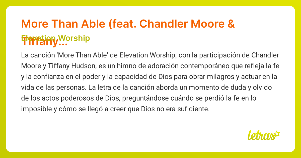 Significado de la canción More Than Able (feat. Chandler Moore & Tiffany Hudson) (Elevation ...